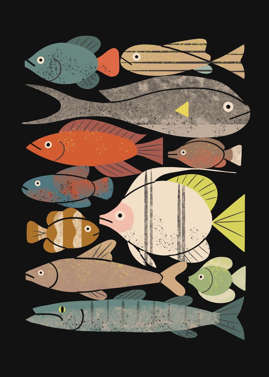 'Fish Crowd No 1' Poster, picture, metal print, paint by Renea L Thull ...