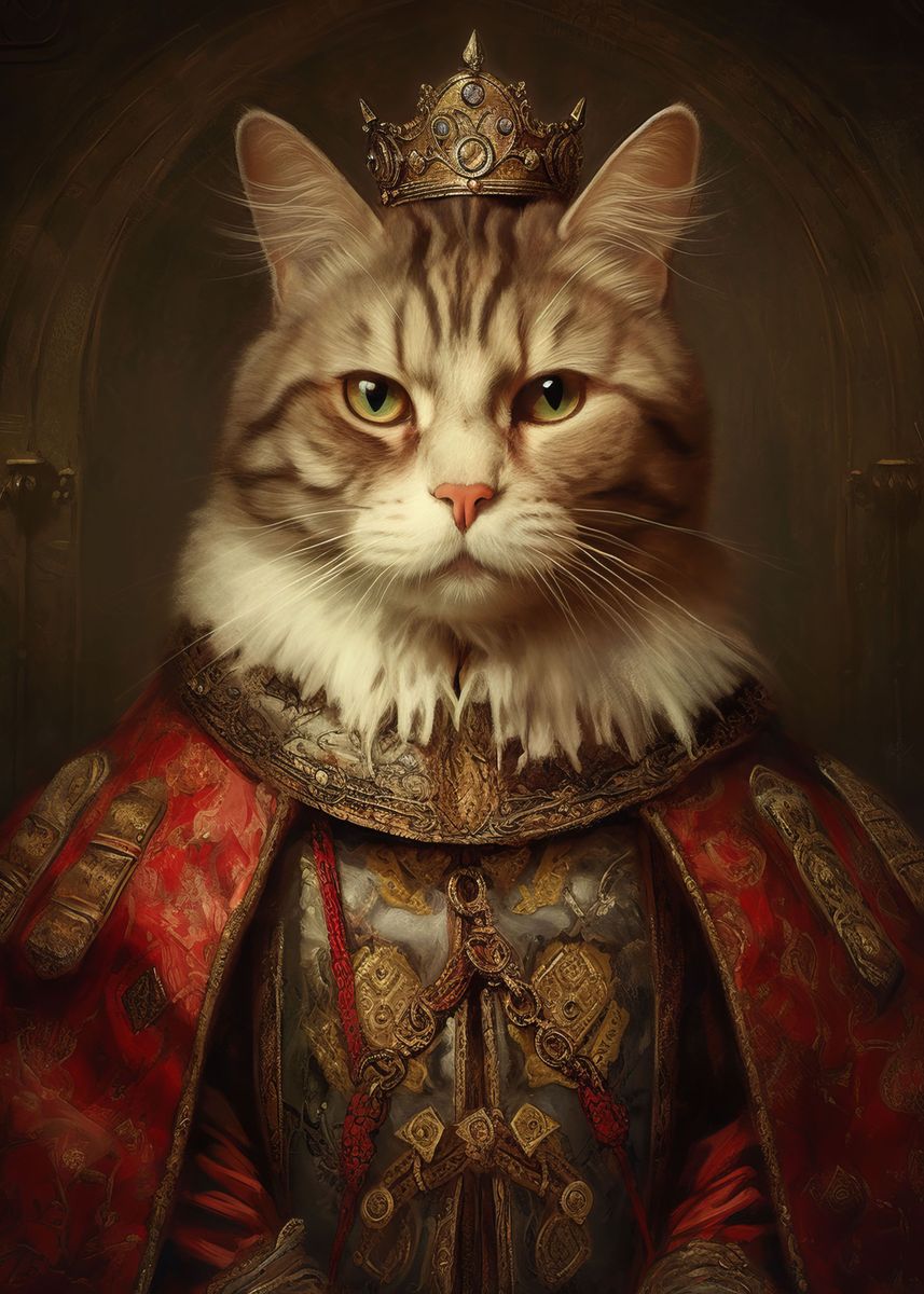 'King Cat with a Crown' Poster, picture, metal print, paint by Frank ...