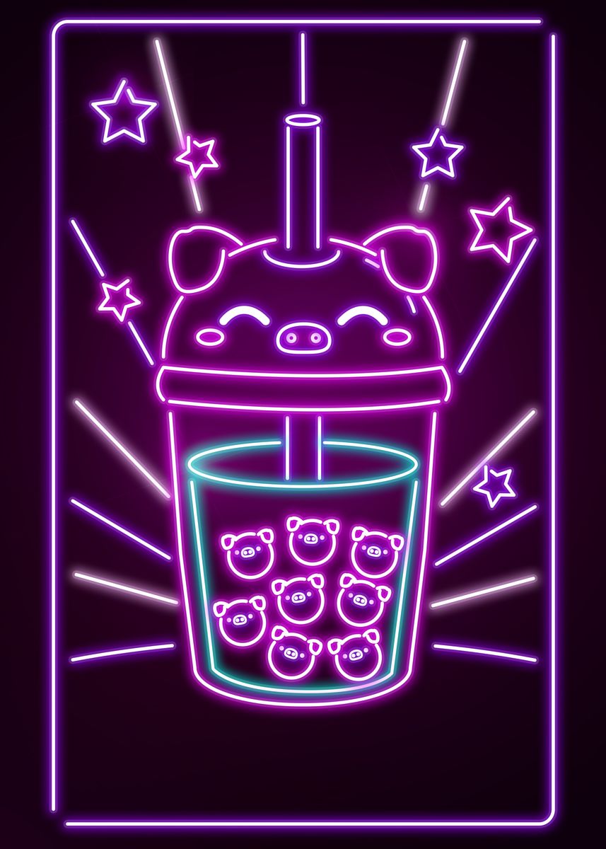 'Buta Bubble Tea' Poster, picture, metal print, paint by Donnie | Displate