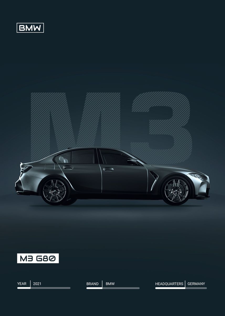 'BMW M3 G80 2021' Poster, picture, metal print, paint by Basues | Displate