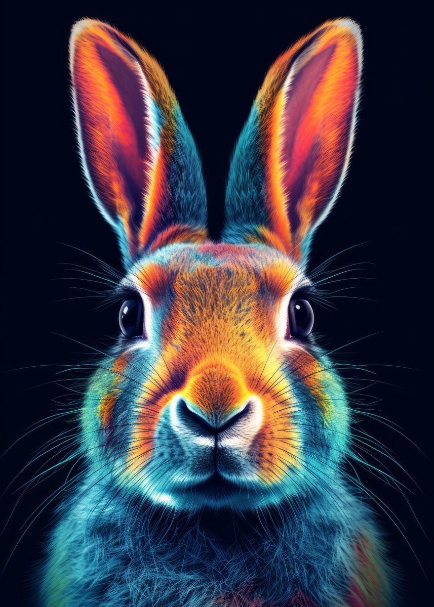 'Rabbit Neon' Poster, picture, metal print, paint by DecoyDesign | Displate