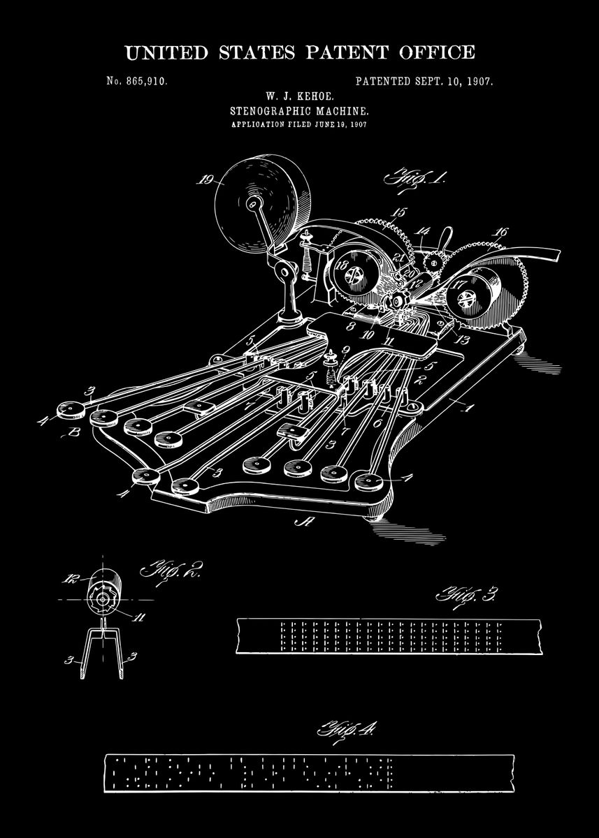 '1907 Stenographic Machine ' Poster by Sam Kal | Displate