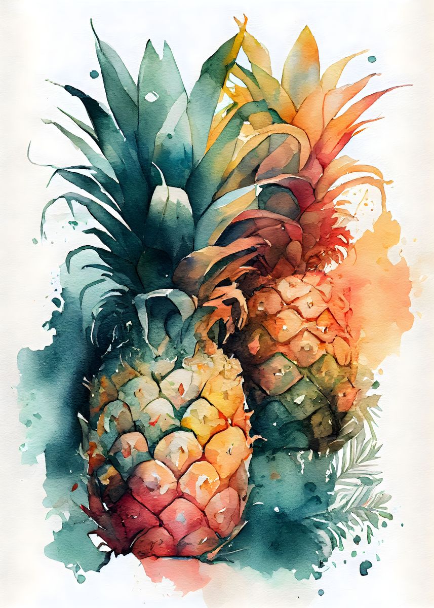 'Colorful Pineapples' Poster, picture, metal print, paint by Zanoozi ...