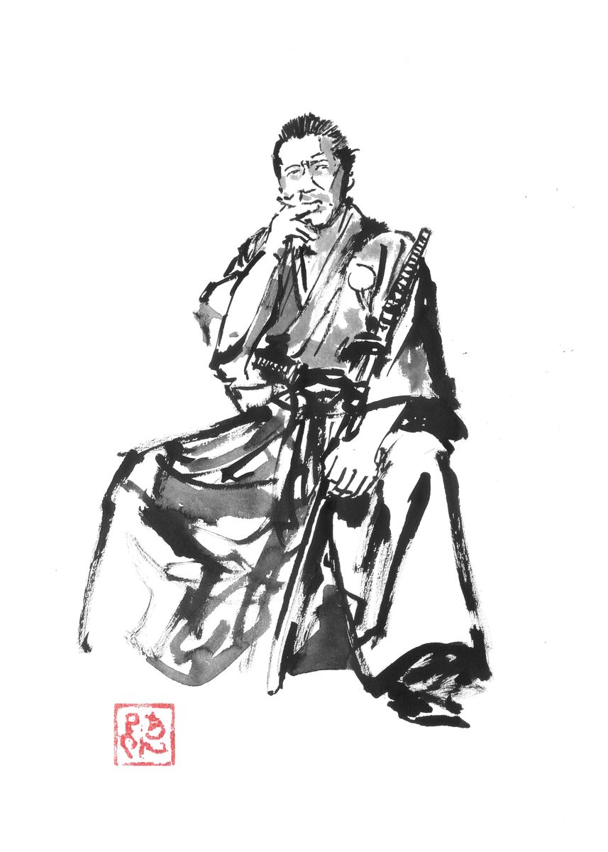 'smoking samurai' Poster, picture, metal print, paint by pechane sumie ...