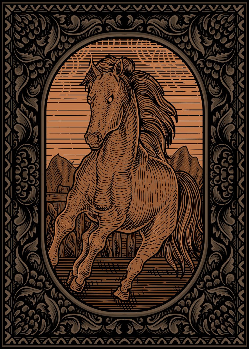 'vintage horse engraving' Poster, picture, metal print, paint by ...