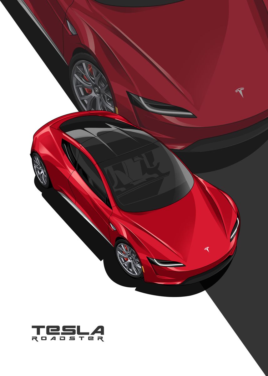 'Tesla Roadster red' Poster, picture, metal print, paint by capture art ...