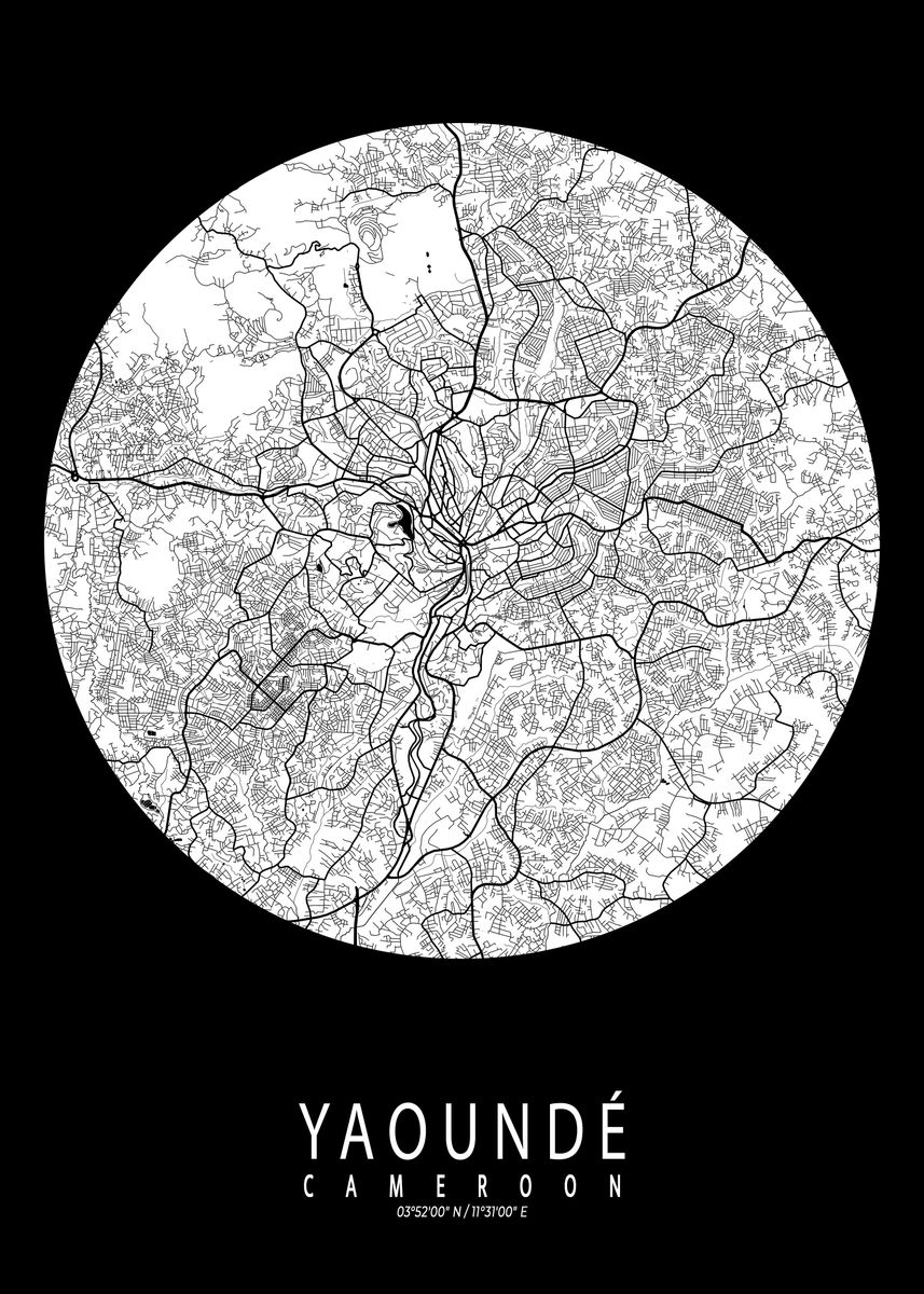 'Yaounde City Map Full Moon' Poster, picture, metal print, paint by ...