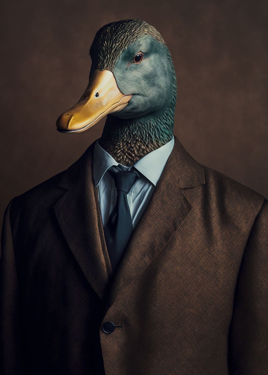 'Funny Duck in a suit' Poster, picture, metal print, paint by Creative ...