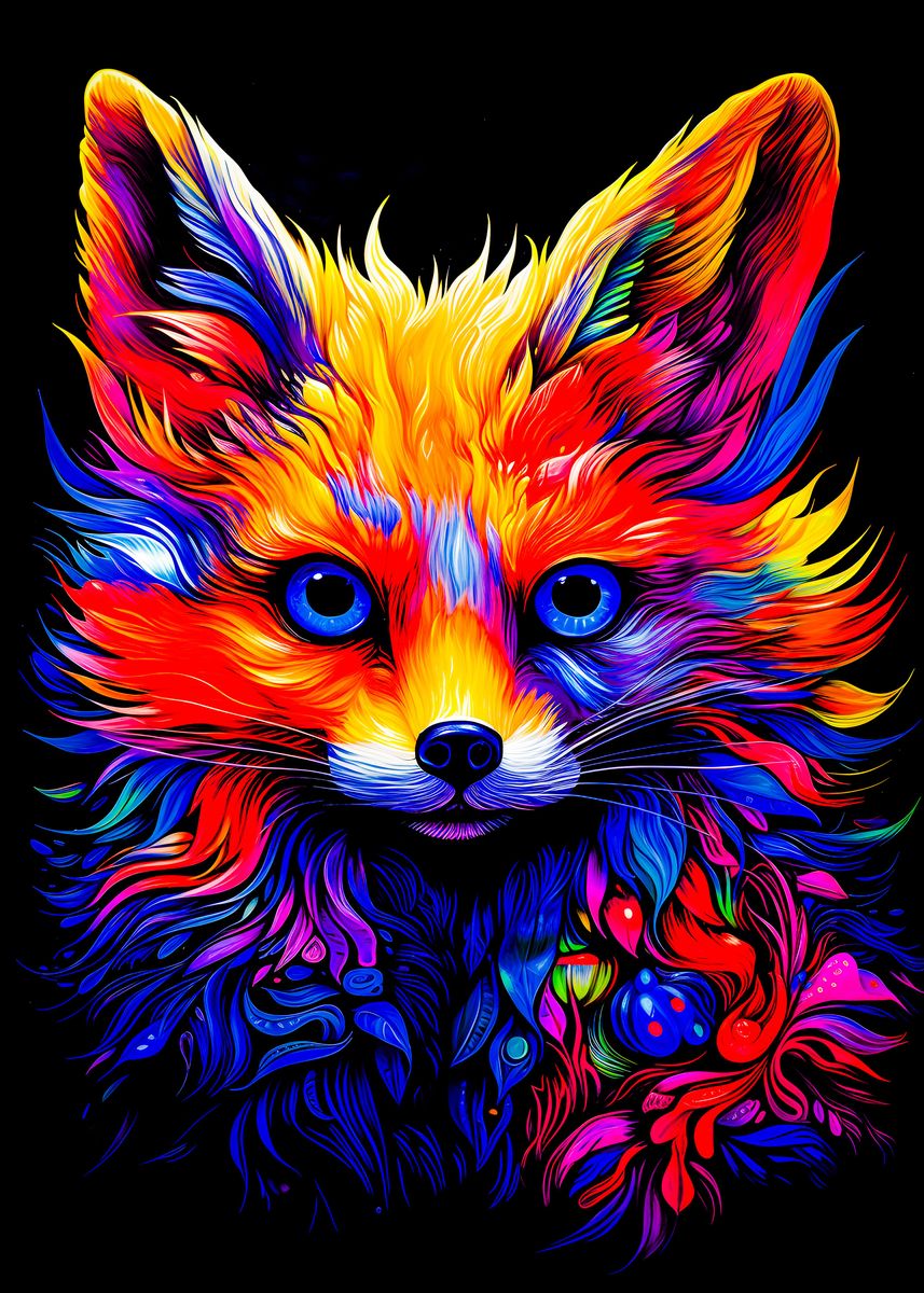 'Psychedelic Fox Vibrant' Poster, picture, metal print, paint by Eric ...