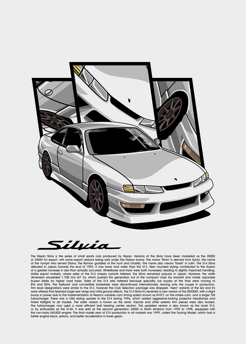 'Nissan Silvia S14' Poster, picture, metal print, paint by Burhandowski ...