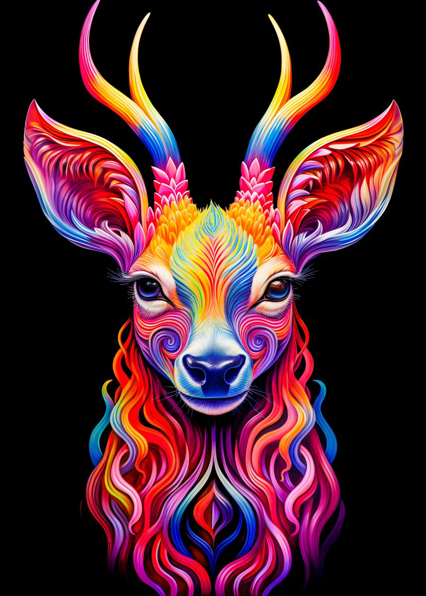 'Psychedelic Deer Vibrant' Poster, picture, metal print, paint by Eric ...