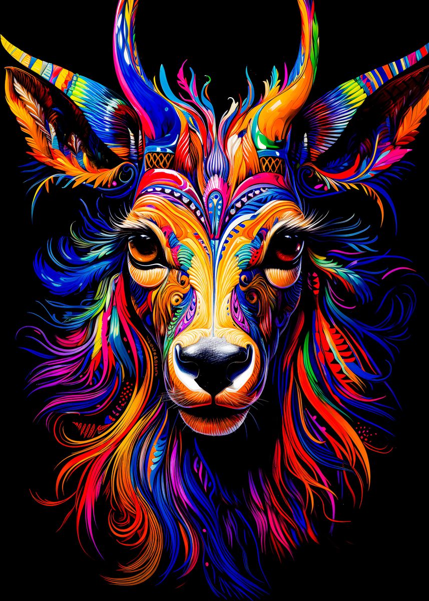 'Psychedelic Deer Vibrant' Poster, picture, metal print, paint by Eric ...