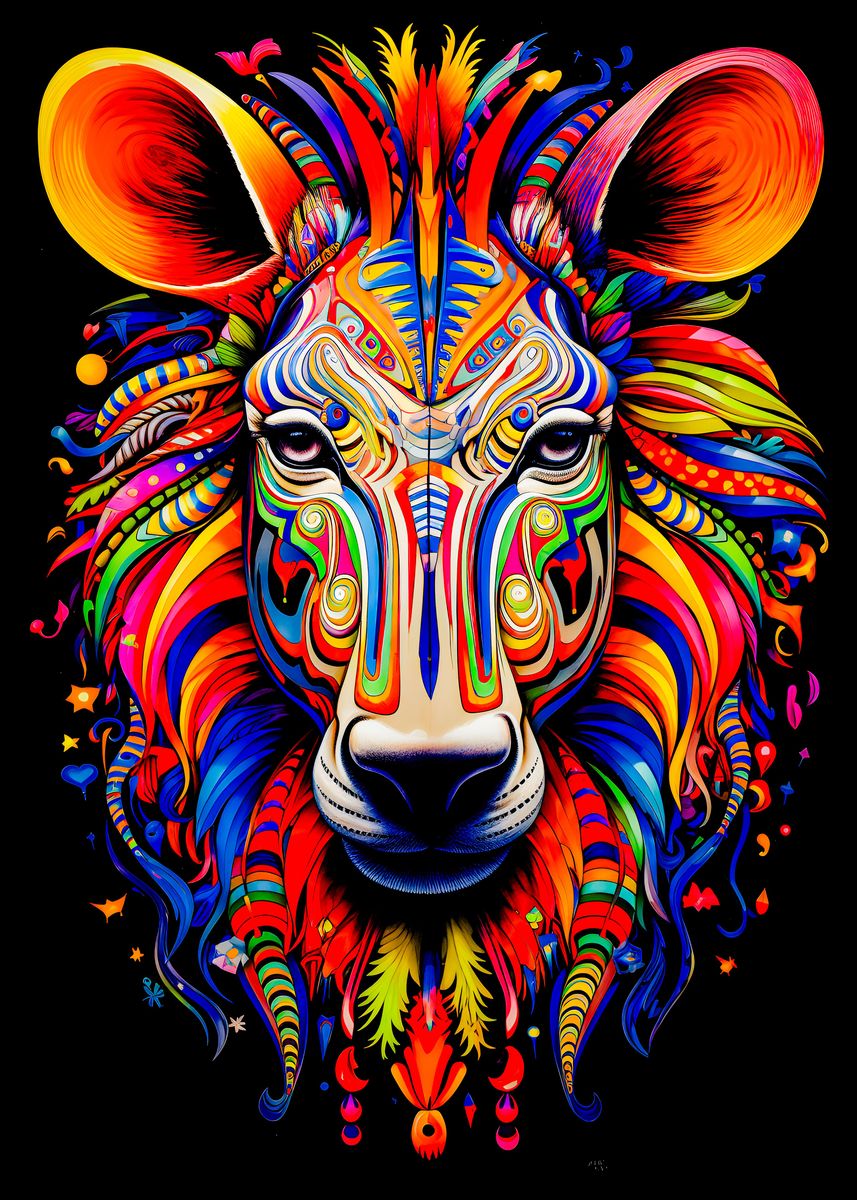 'Psychedelic Animal Vibrant' Poster, picture, metal print, paint by ...