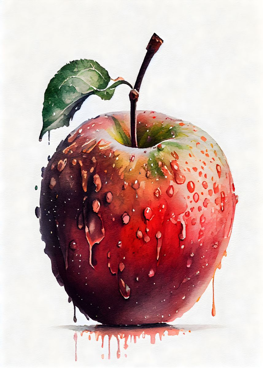 'Watercolor Apple Fruit' Poster, picture, metal print, paint by Zanoozi ...