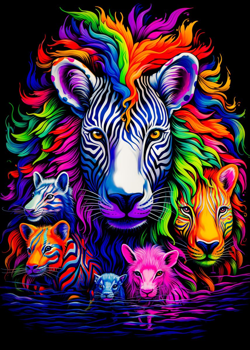 'Psychedelic Animals' Poster, picture, metal print, paint by Eric ...