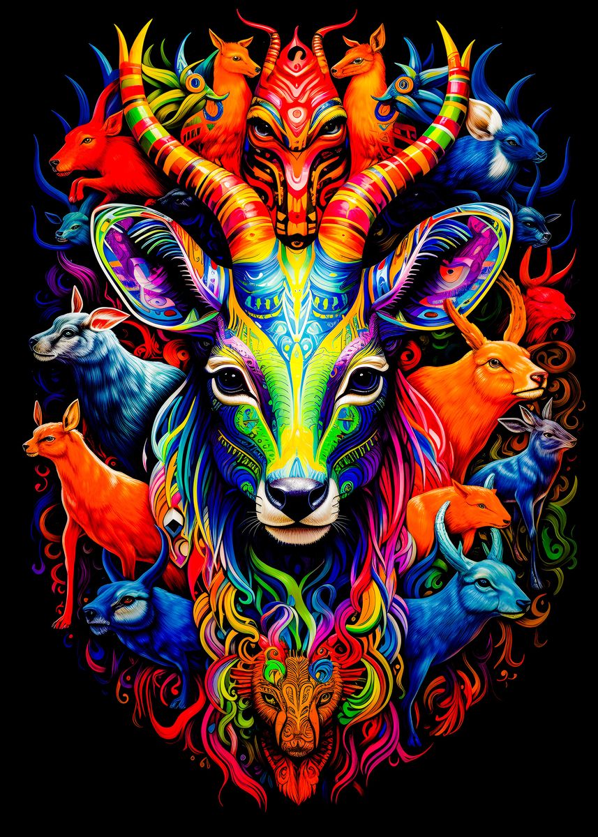 'Psychedelic Forest Animals' Poster, picture, metal print, paint by ...