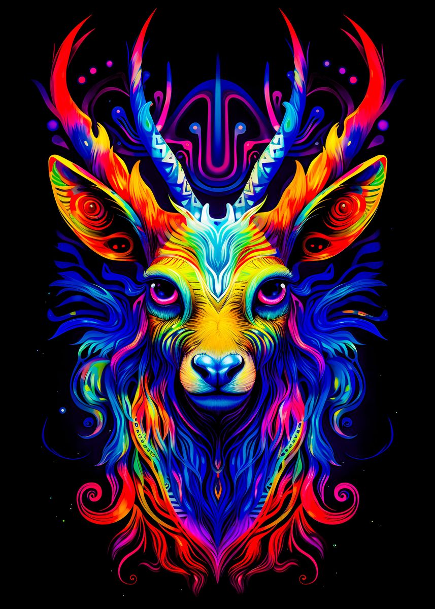 'Psychedelic Deer Vibrant' Poster, picture, metal print, paint by Eric ...