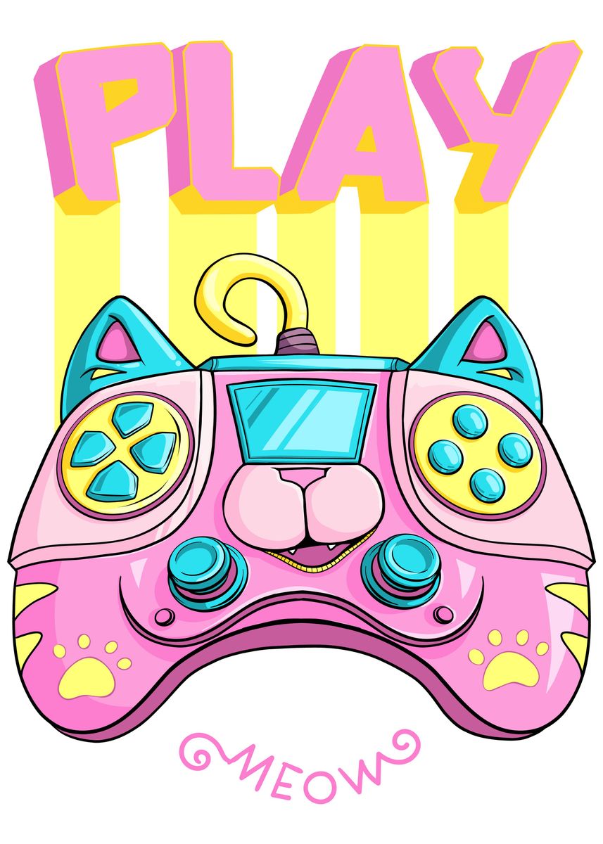 'Gaming Cat' Poster, picture, metal print, paint by Enzaro | Displate