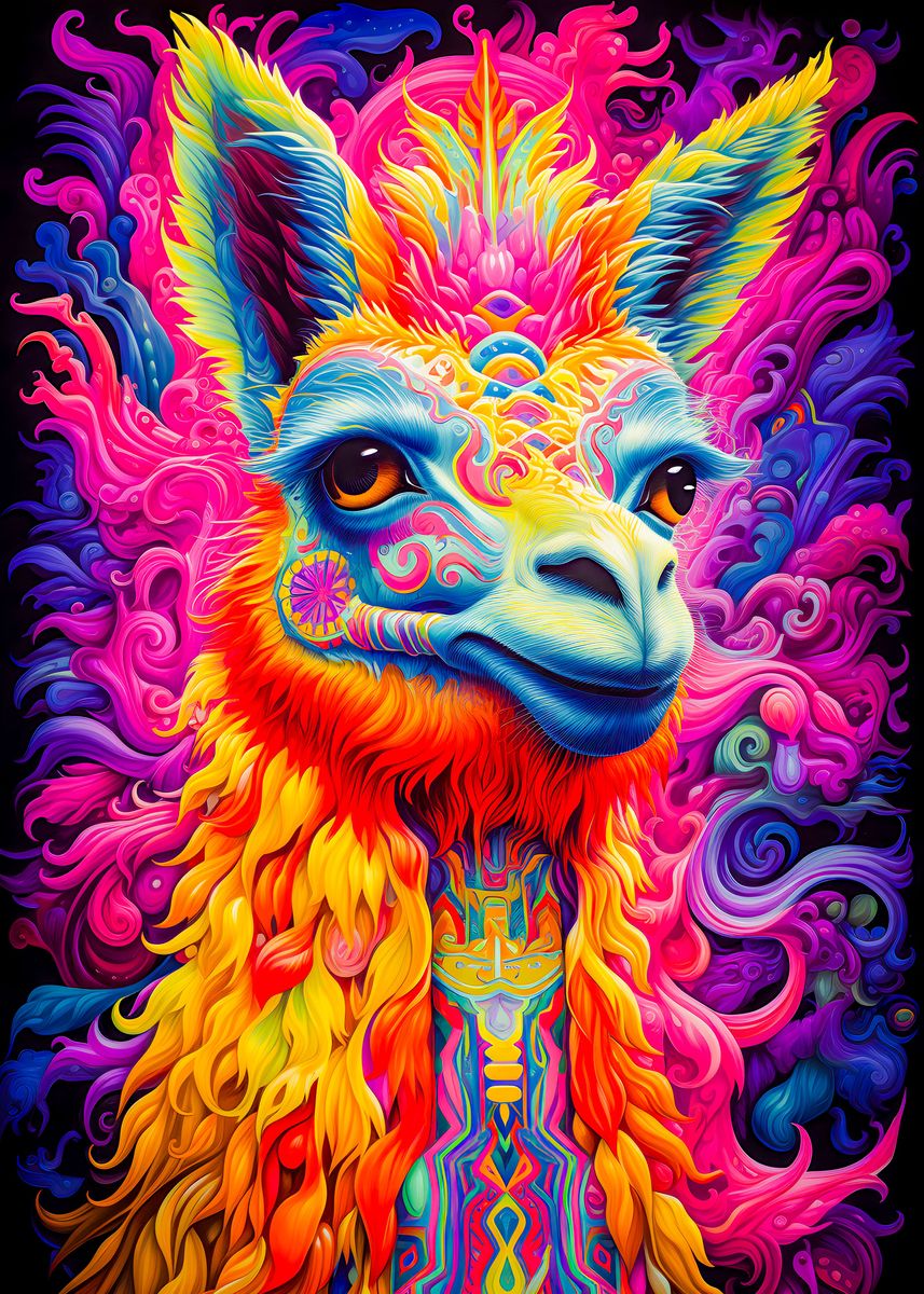 'Psychedelic Lama Neon' Poster by Eric Waldvogel | Displate