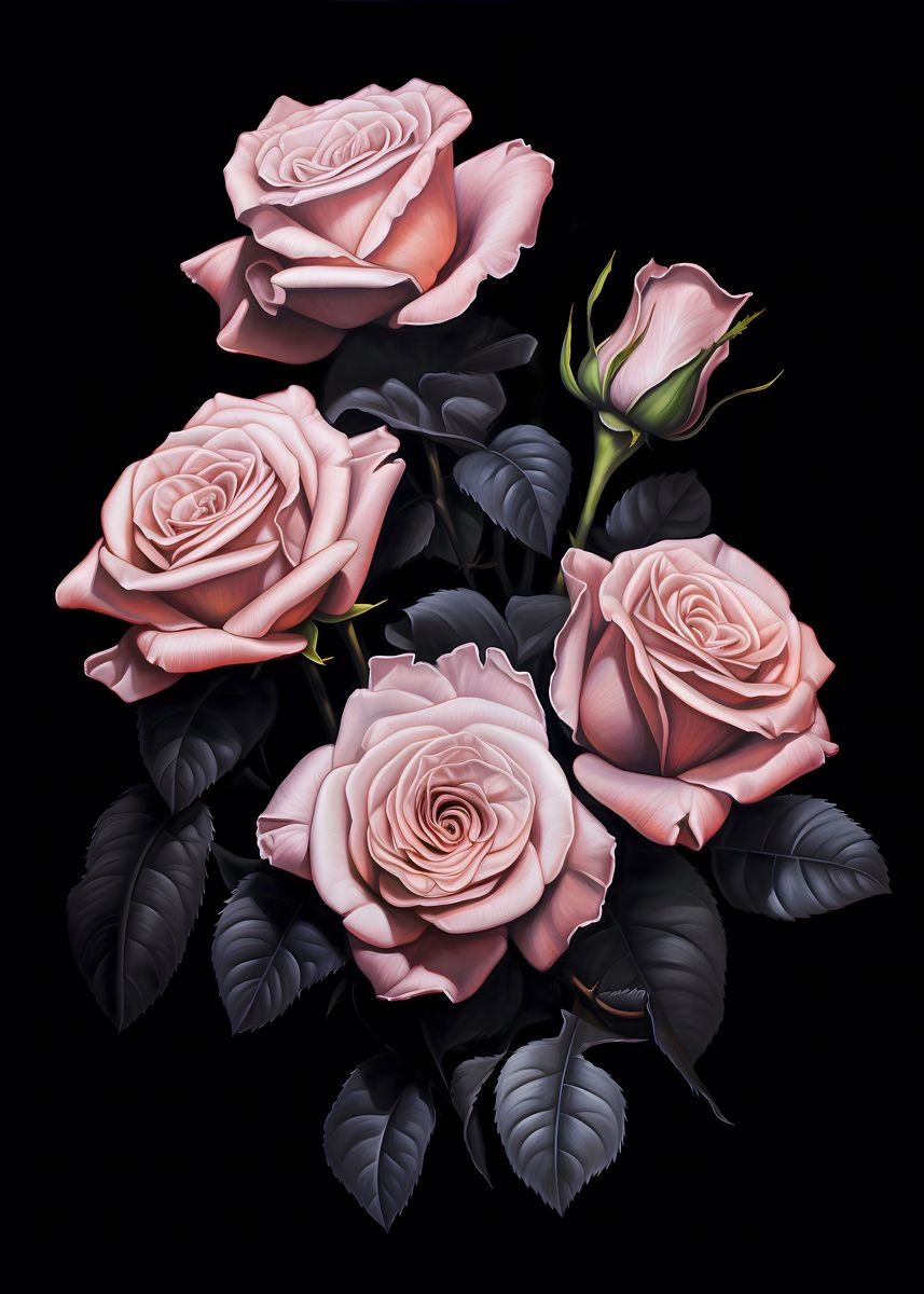 'Pink and Black Roses' Poster, picture, metal print, paint by Steel ...