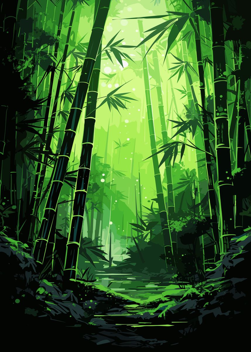 'Electric Neon Green Bamboo' Poster, picture, metal print, paint by ...