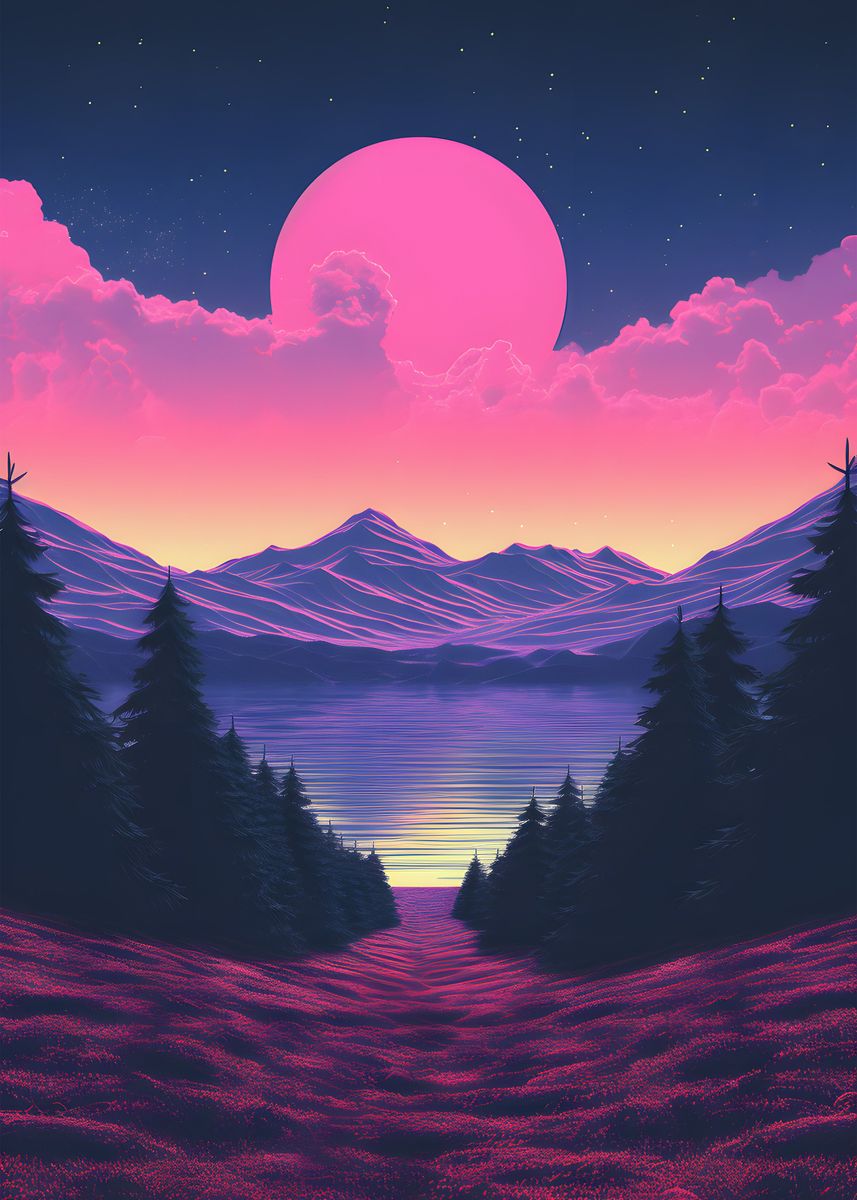 'Vaporwave Landscape' Poster by Poster Fam | Displate