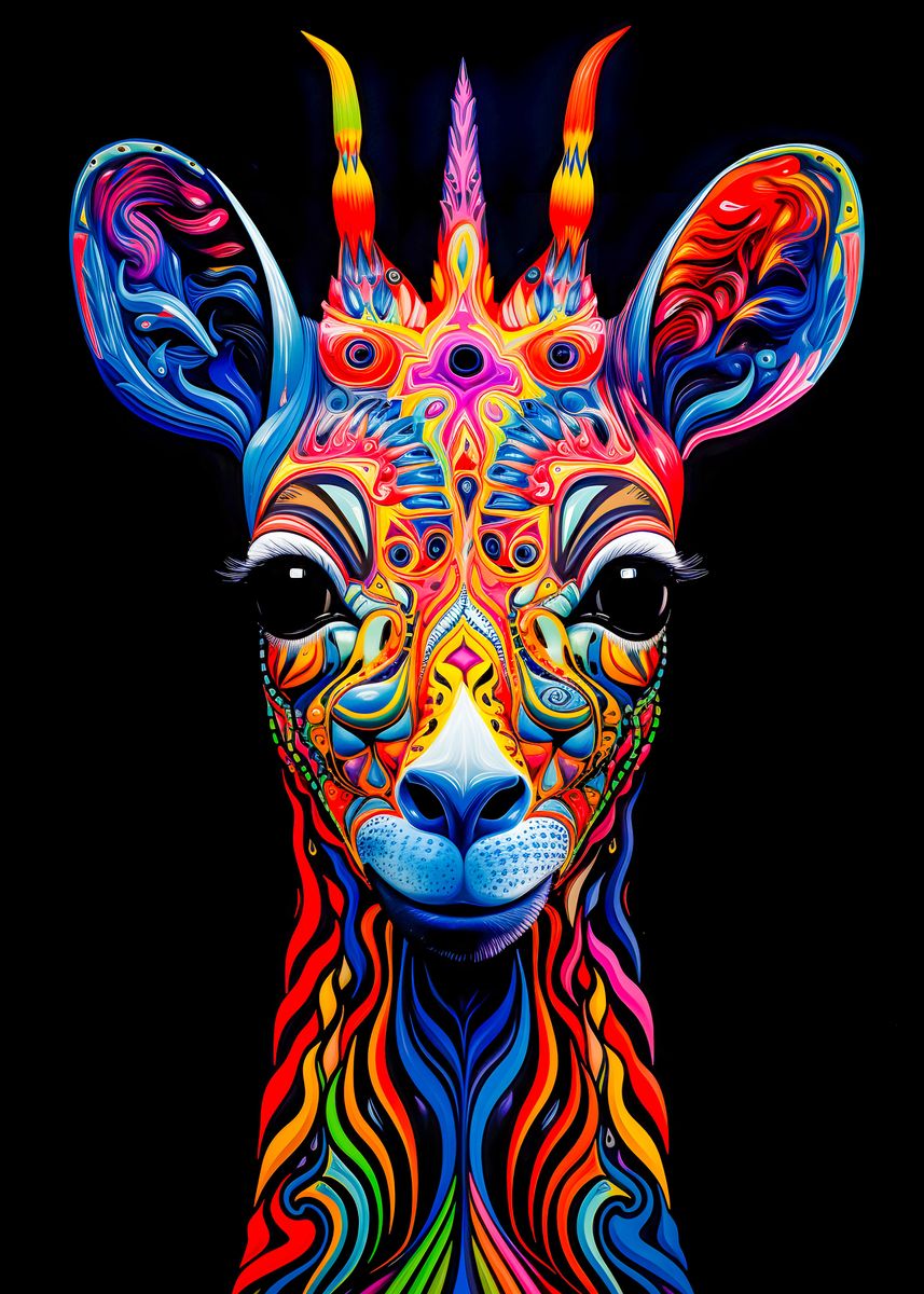 'Psychedelic Giraffe ' Poster, picture, metal print, paint by Eric ...