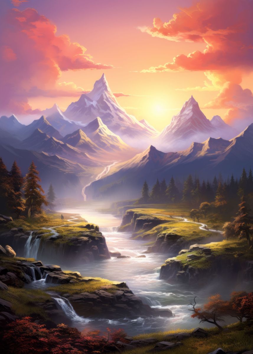 'Mountains and Valleys' Poster, picture, metal print, paint by Dario ...