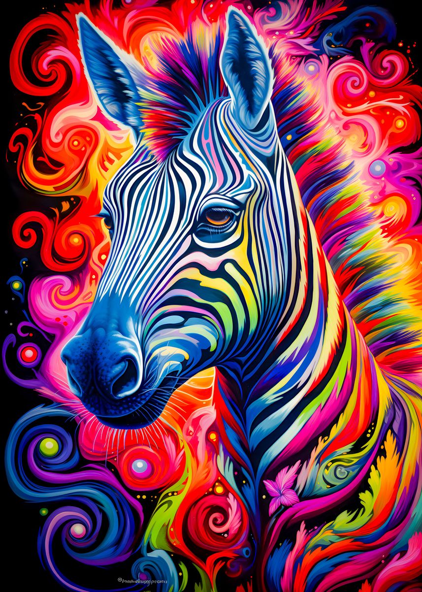 'Psychedelic Zebra Colorful' Poster, picture, metal print, paint by ...