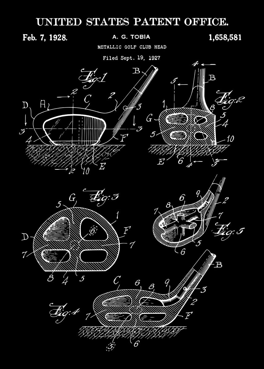 'GOLF CLUB HEAD patent' Poster, picture, metal print, paint by Sam Kal ...