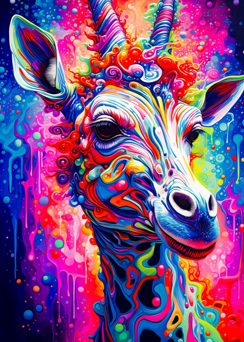 'Psychedelic Giraffe' Poster, picture, metal print, paint by Eric ...