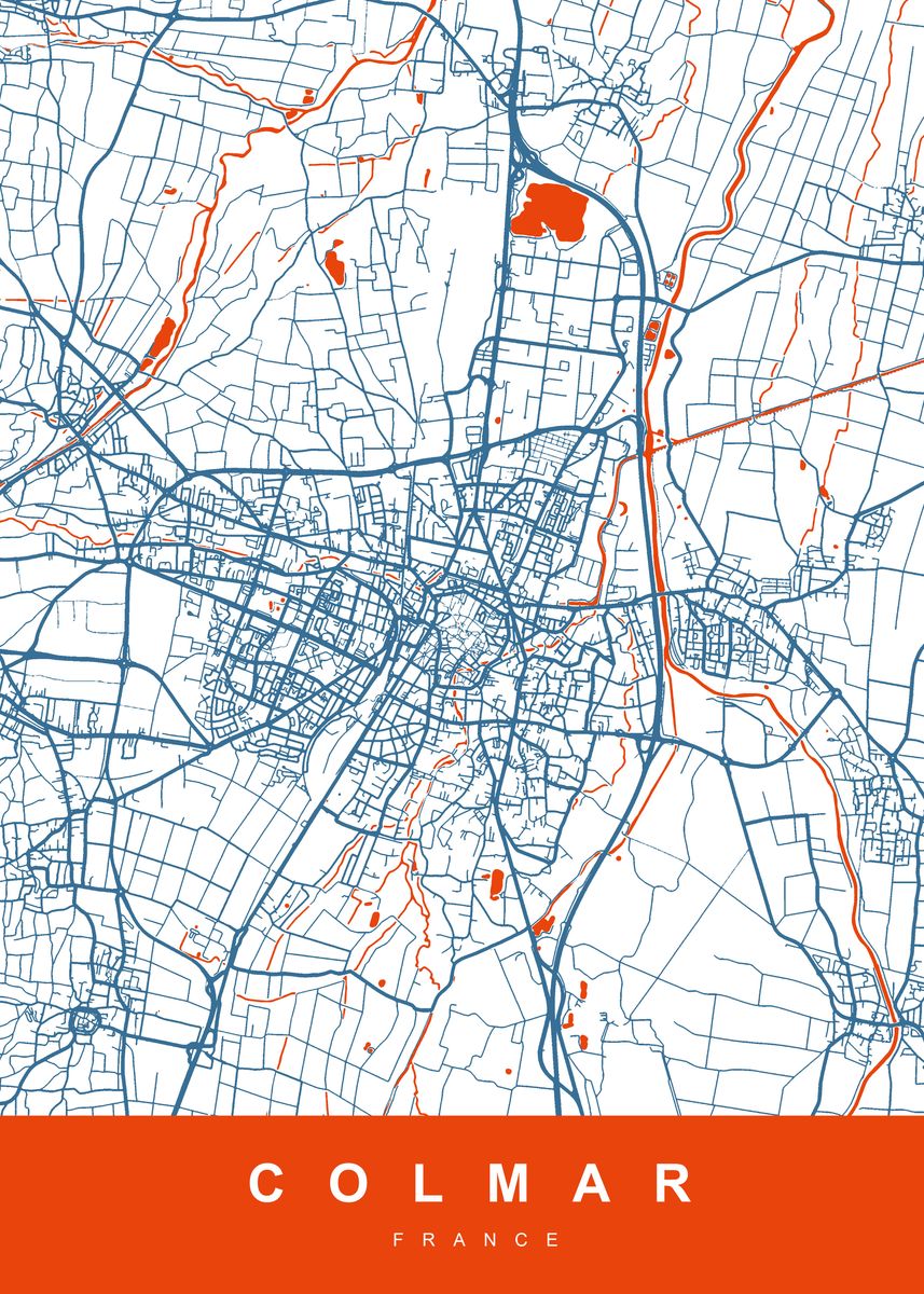 'MAP COLMAR FRANCE' Poster, picture, metal print, paint by UrbanMaps ...