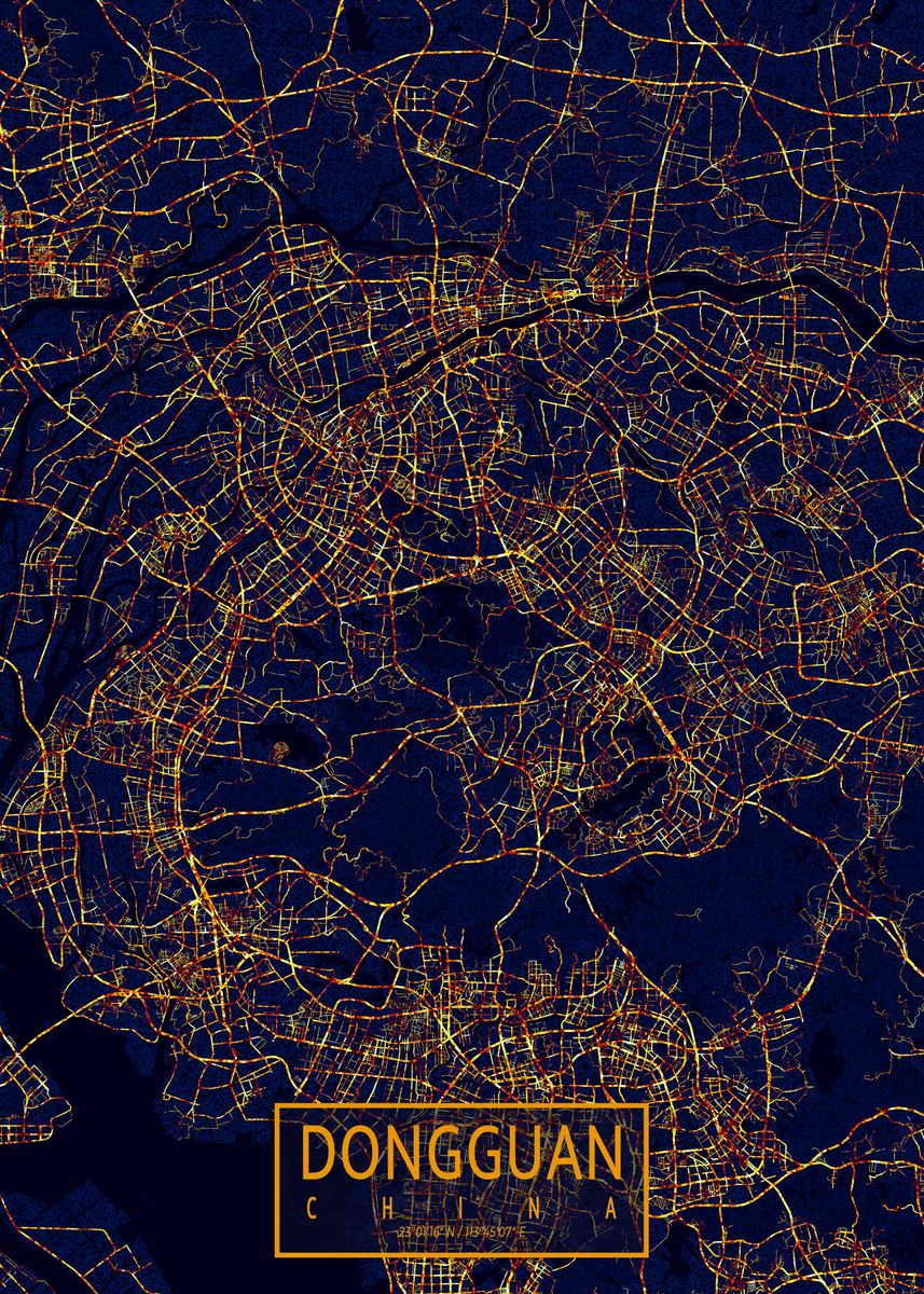 'Dongguan Map City At Night' Poster, picture, metal print, paint by ...