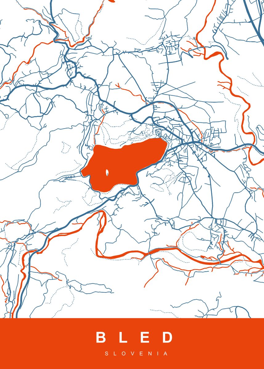 'MAP BLED SLOVENIA ' Poster, picture, metal print, paint by UrbanMaps ...