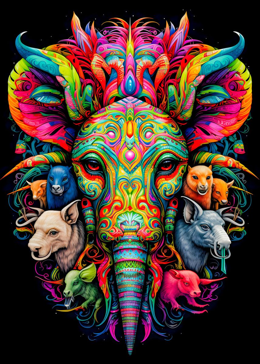 'Psychedelic Animals' Poster, picture, metal print, paint by Eric ...