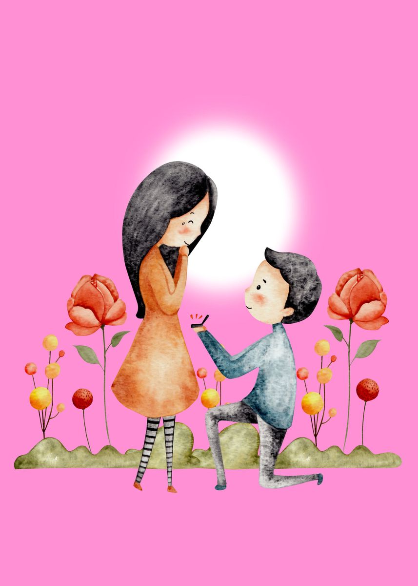'Boy proposing to girl' Poster, picture, metal print, paint by ...