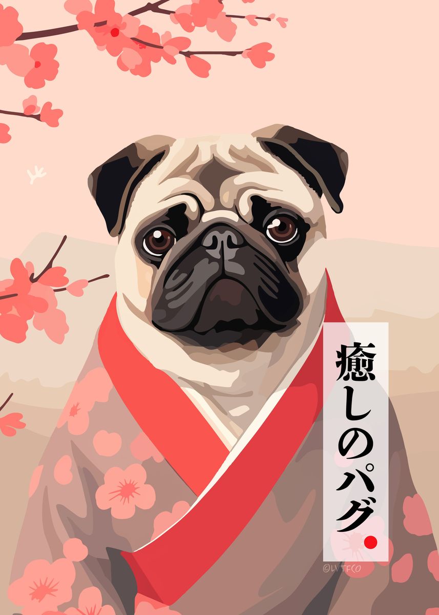 'Cute Pug Japanese' Poster, picture, metal print, paint by LVTFCO ...