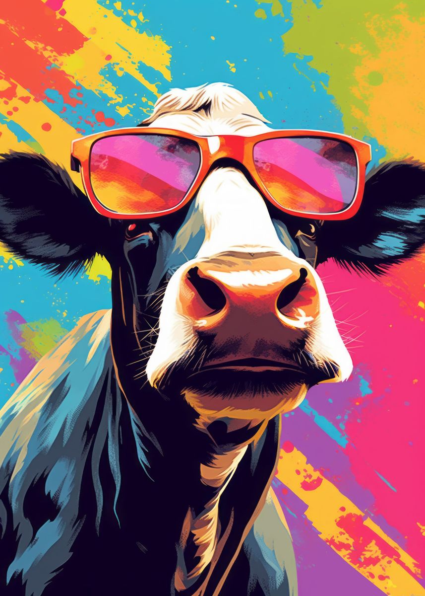 'Cow Colorful Farmer' Poster, picture, metal print, paint by AnHa ...