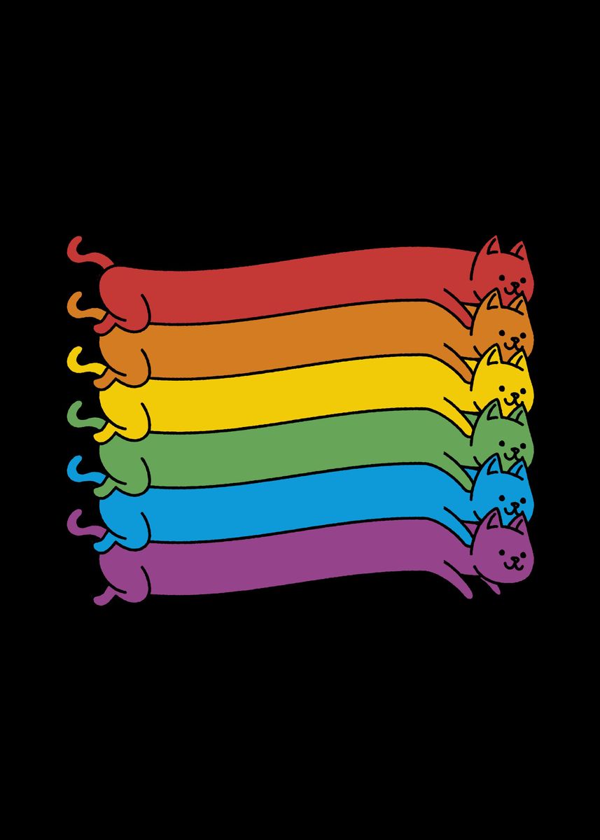 'Rainbow Cats Pride Flag' Poster, picture, metal print, paint by Tobias ...