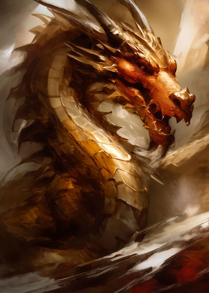 'Golden dragon' Poster, picture, metal print, paint by Lukasz Kobylka ...