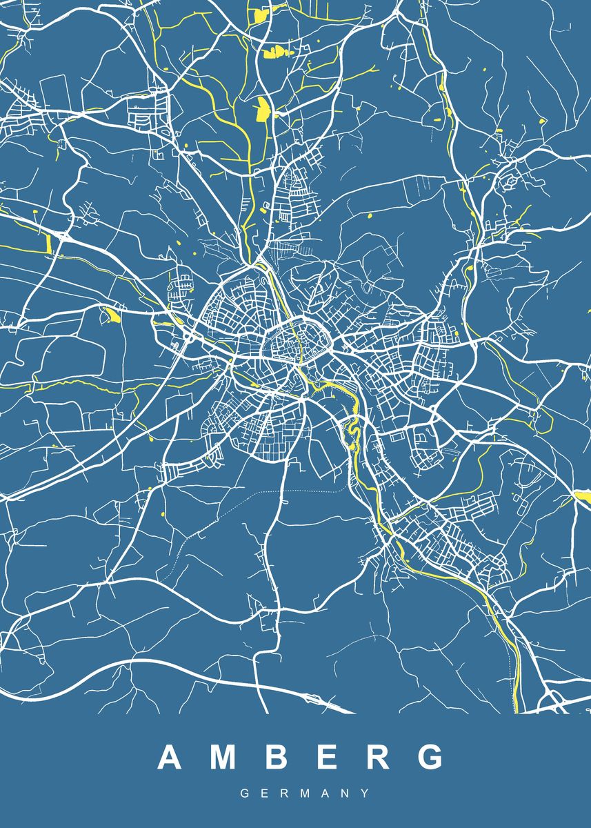 'MAP AMBERG GERMANY' Poster, picture, metal print, paint by UrbanMaps ...