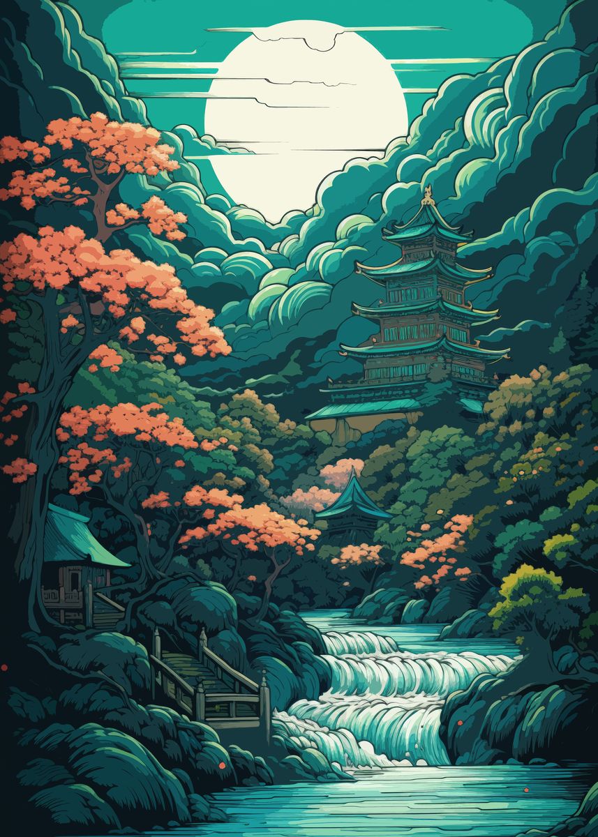 'Japanese Turquoise Lands' Poster, picture, metal print, paint by JON ...