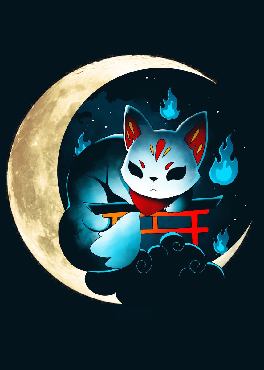 'Inari Fox Moon' Poster, picture, metal print, paint by Valentina ...