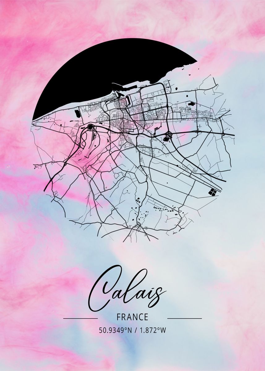 'Calais Beta Watercolor Map' Poster, picture, metal print, paint by ...
