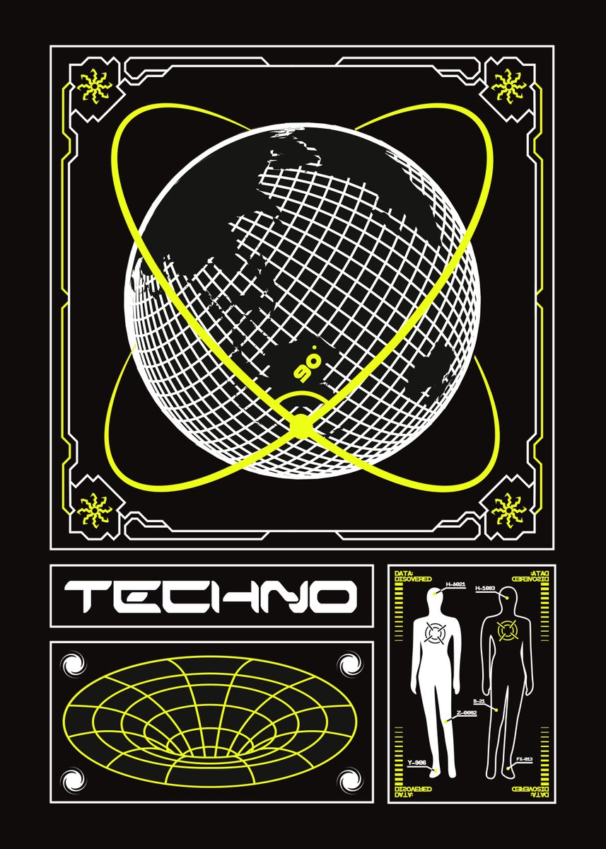 'Hand drawn Techno' Poster, picture, metal print, paint by Farwell ...