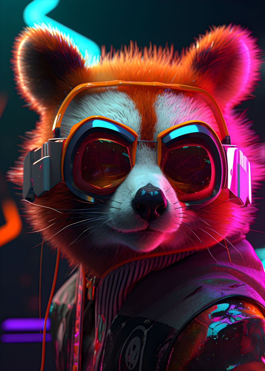 'Cyber Red Panda' Poster, picture, metal print, paint by Bloomoon ...