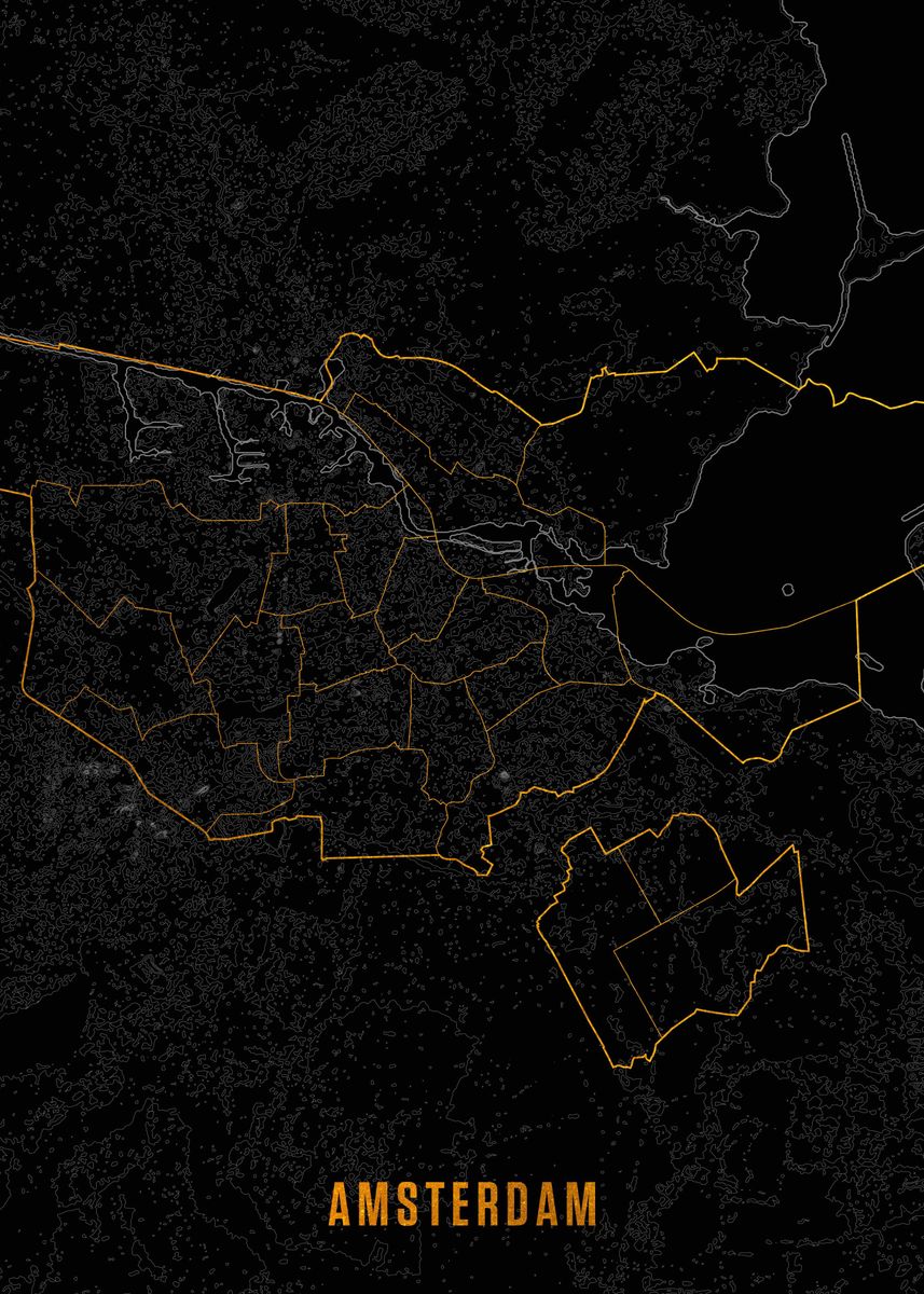 'Topographic map Amsterdam' Poster, picture, metal print, paint by ...