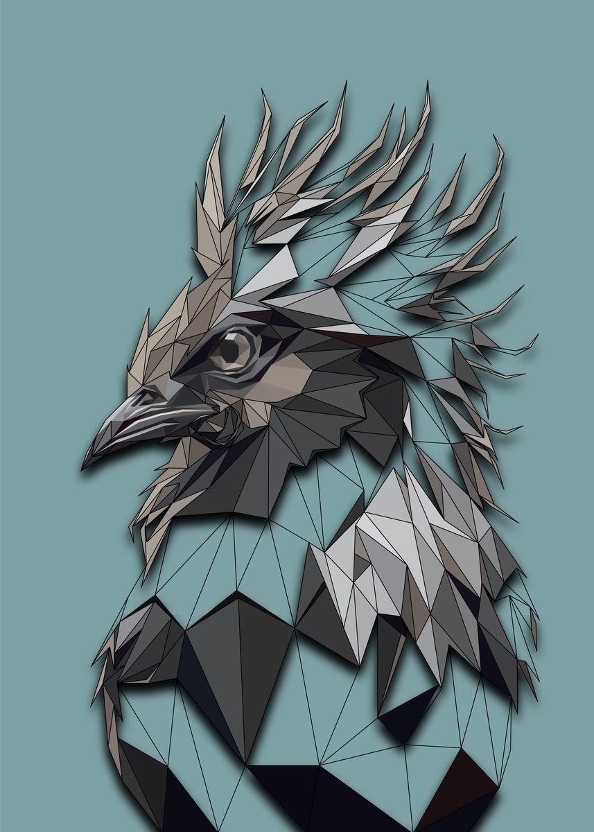 'Rooster Half Wireframe' Poster, picture, metal print, paint by Evanz ...