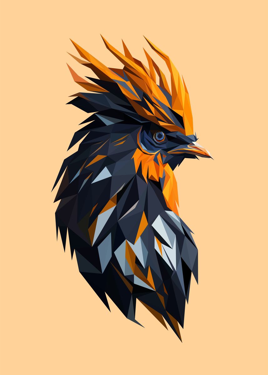 'Rooster Low Poly Art' Poster, picture, metal print, paint by Evanz ...