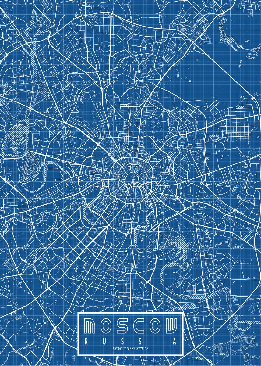 'Moscow City Map Blueprint' Poster by deMAP Studio | Displate